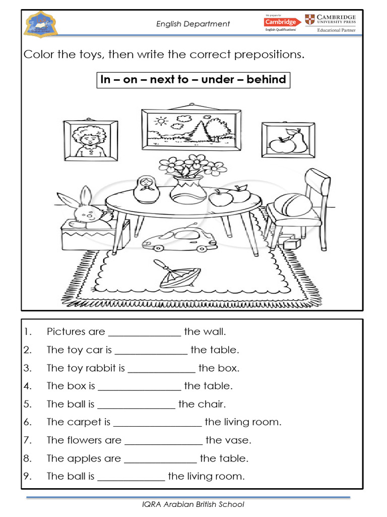 Preposition and Toys Activity | PDF