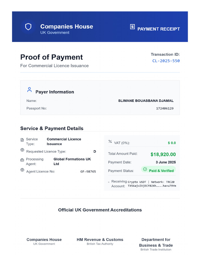 Proof of Payment CL 2025 550 | PDF