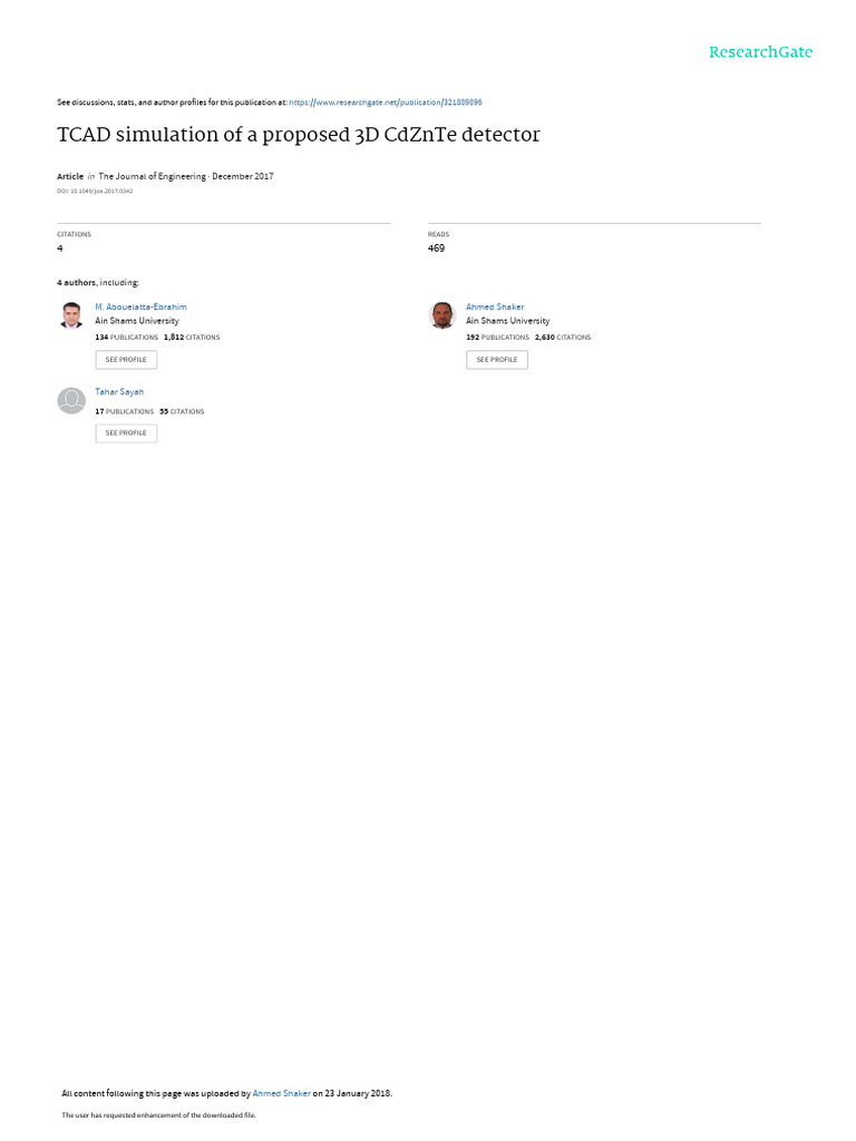 TCAD Simulation of A Proposed 3D CdZnTe Detector | PDF | Sensor | Germanium