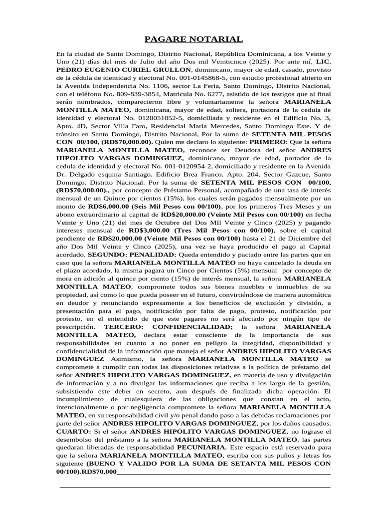 Pagare Notarial | PDF | República Dominicana