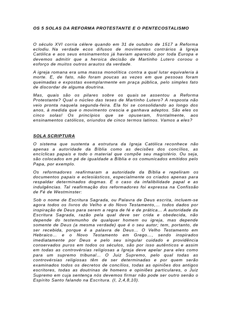 Os 5 Solas Da Reforma Protestante | PDF | Pentecostalismo | Protestantismo