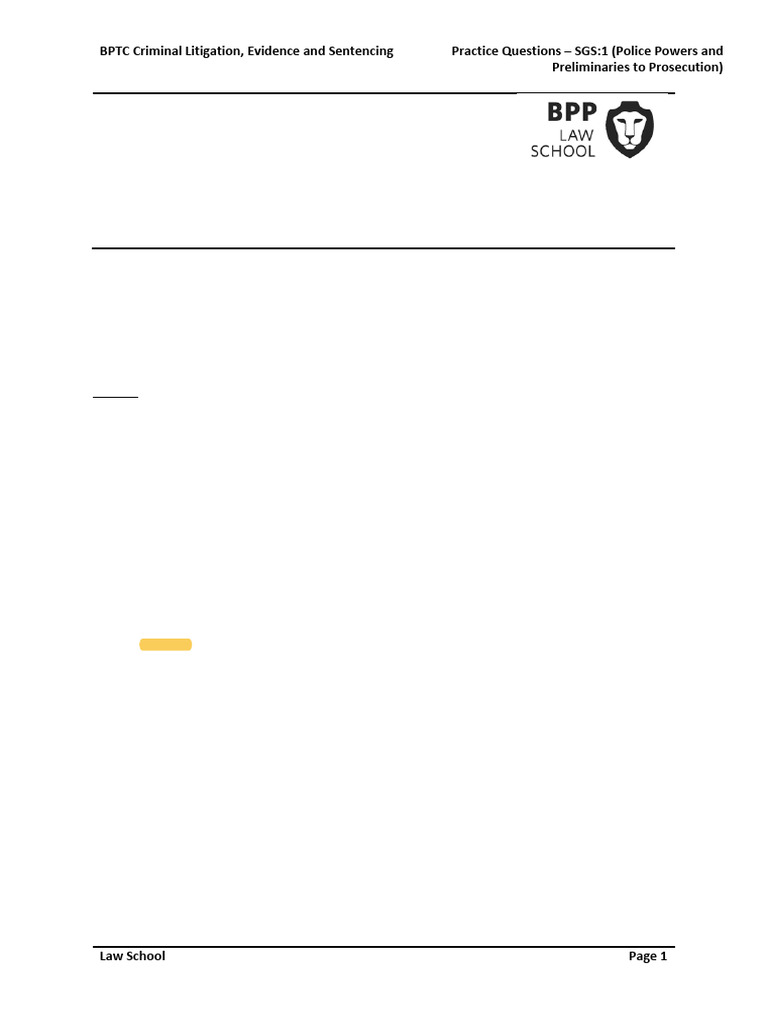 SGS 1 Police Powers Practice Questions | PDF | Arrest | Legal Procedure