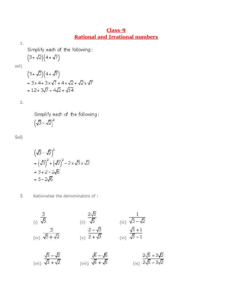 Cl-9, Rational and Irrational Numbers | PDF