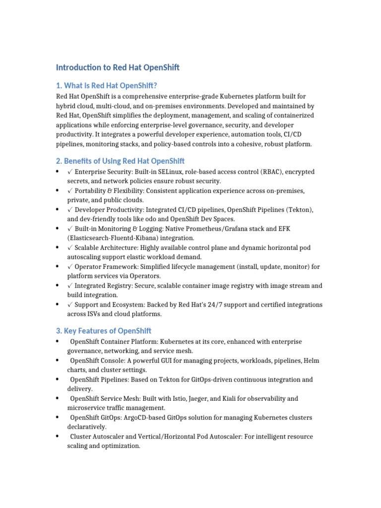 OpenShift Introduction Benefits Features | PDF | Cloud Computing | Computing
