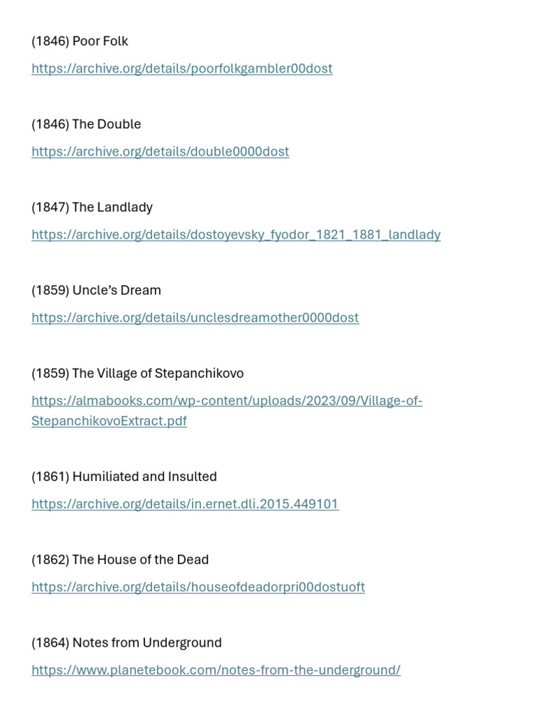 Free PDFs of Dostoevsky's Works | PDF