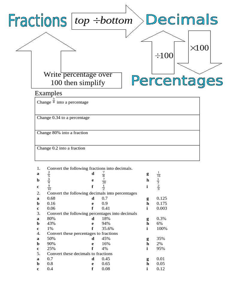 10.1 Fractions Decimals | PDF
