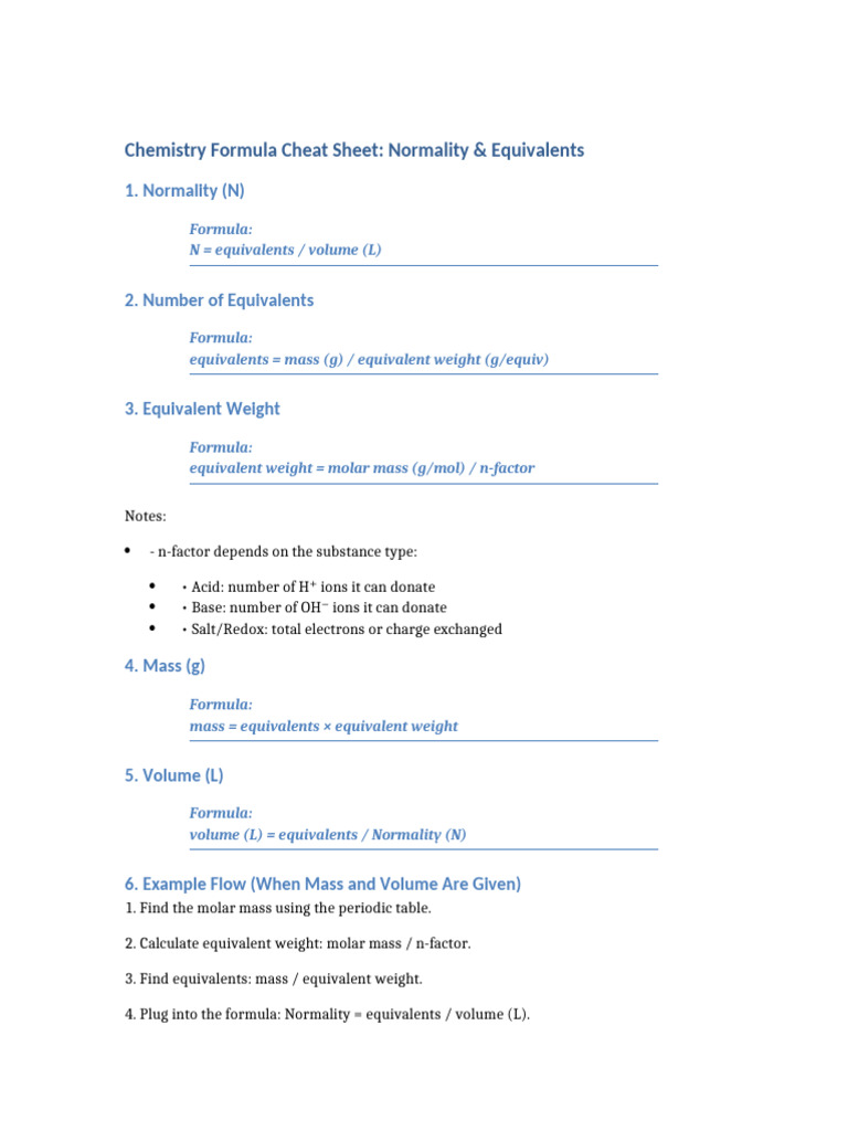 Normality Calculation in Chemistry | PDF