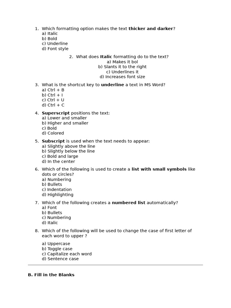 Formatting Options in MS Word | PDF