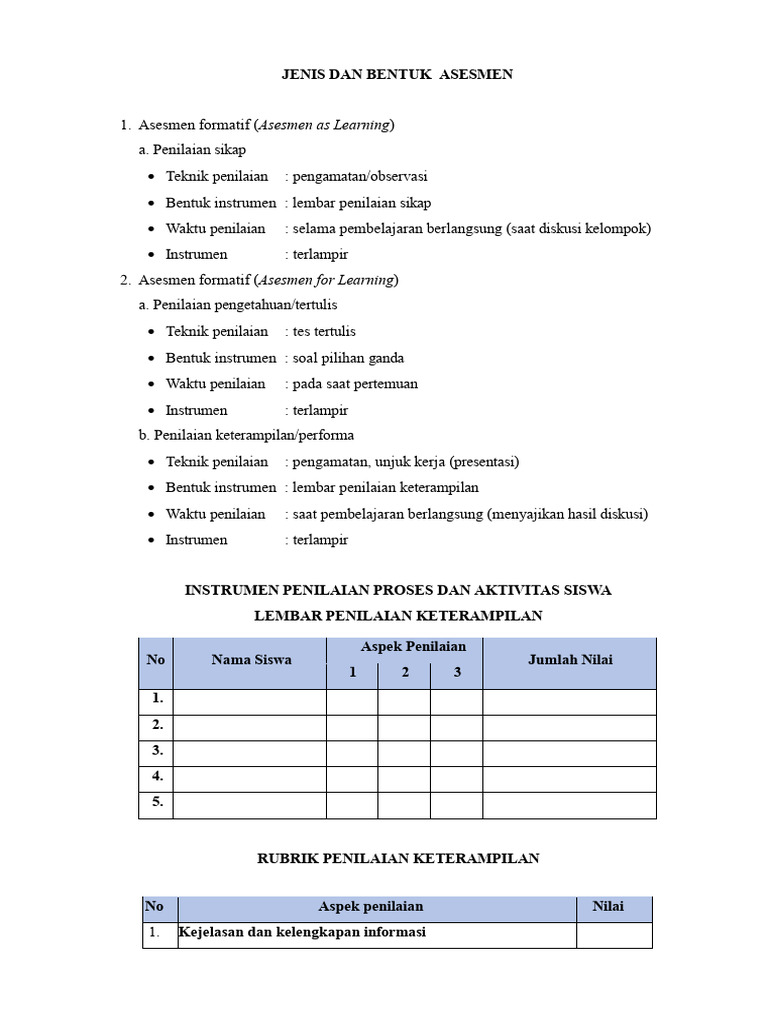 Jenis dan Bentuk Asesmen Pendidikan | PDF