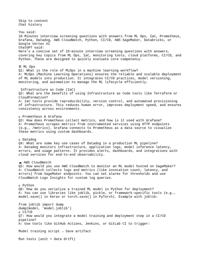 10-Minute ML Ops Interview Questions | PDF | Computer Engineering ...