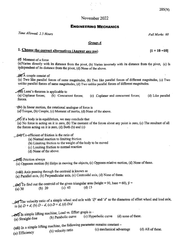Diploma 2 Sem Engineering Mechanics 205 N Nov 2022 | PDF