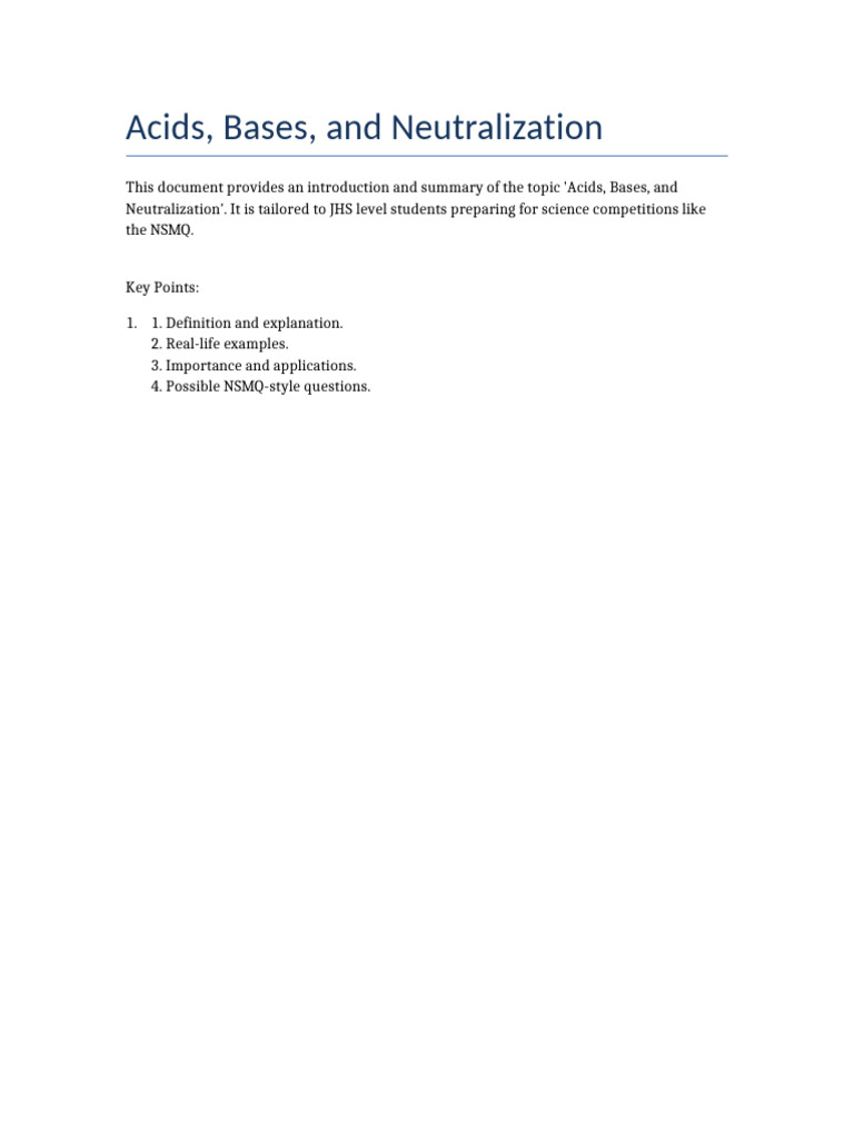 Document 6 Acids, Bases, and Neutralization | PDF