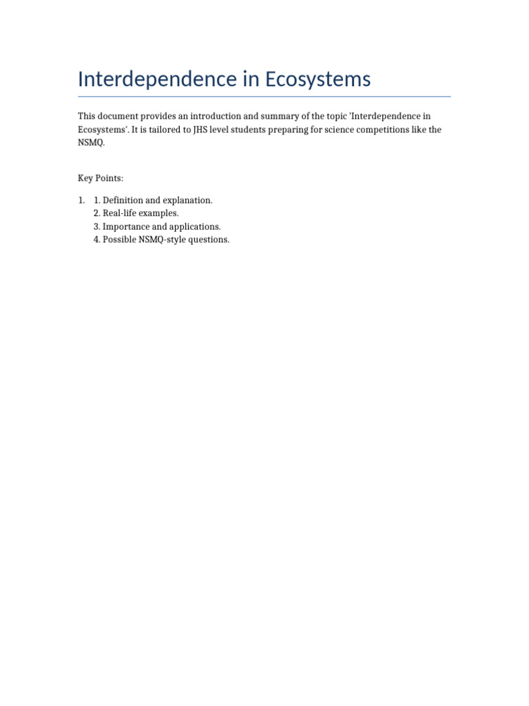 Document 8 Interdependence in Ecosystems | PDF