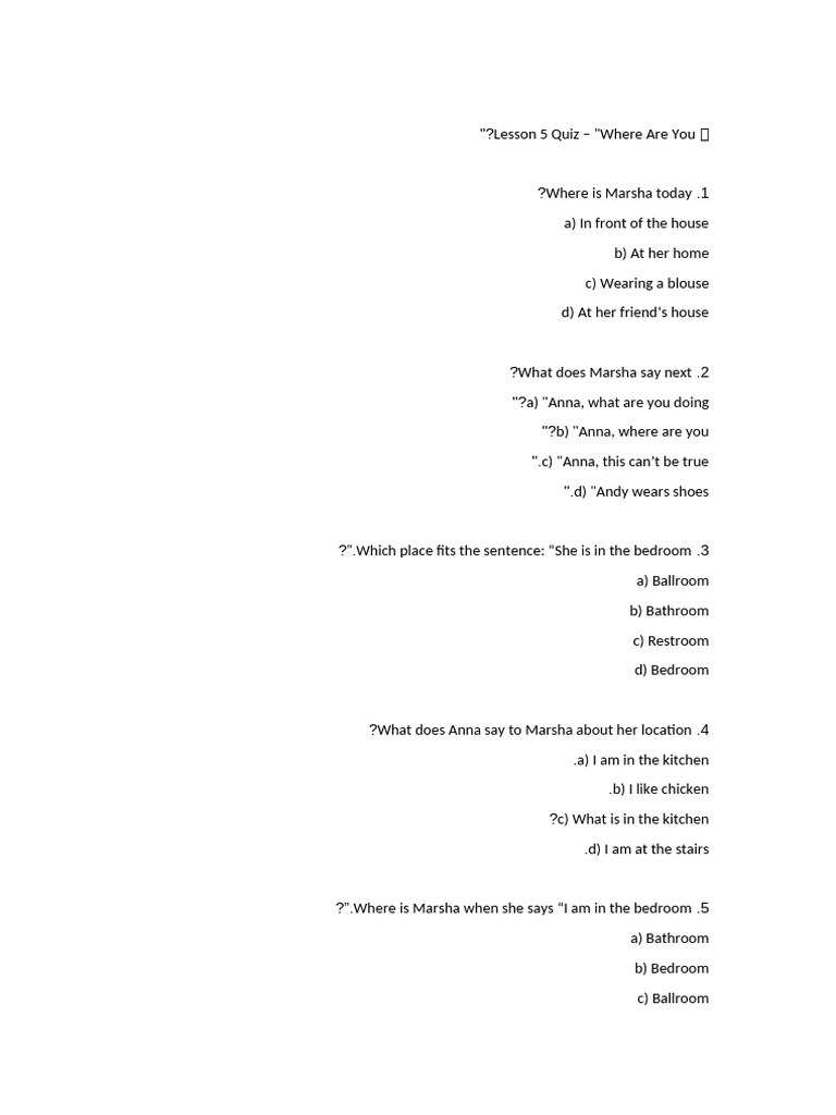 Quize Conversation 5 Where R U | PDF