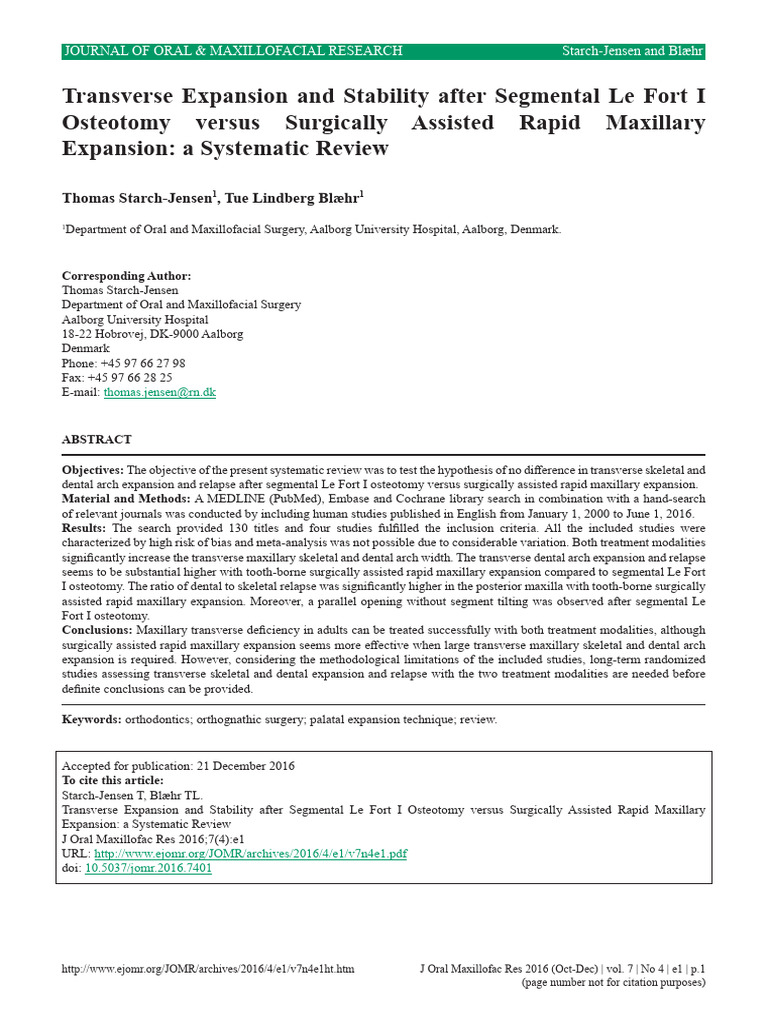 Transverse Expansion and Stability After Segmental Le Fort I Osteotomy Versus Surgically ...