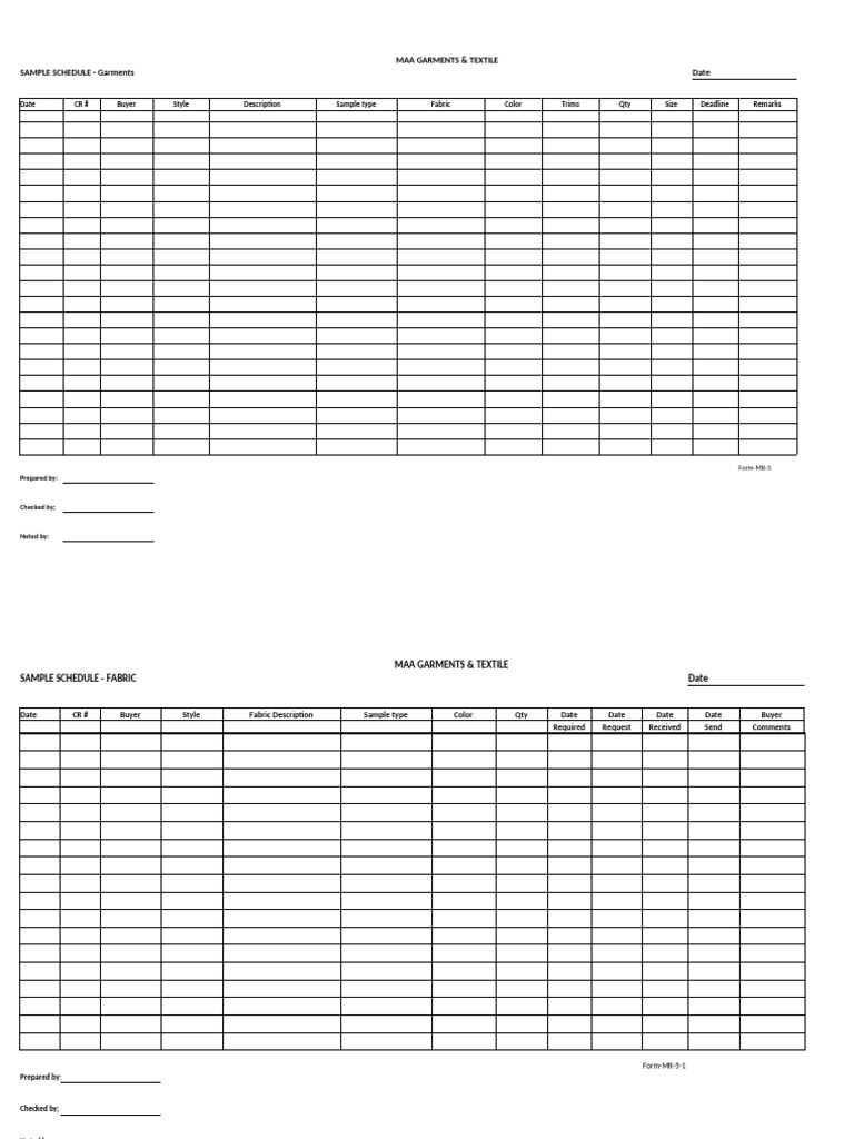 Form MR 5 Sample Schedule 11 27 | PDF | Textiles | Clothing Industry