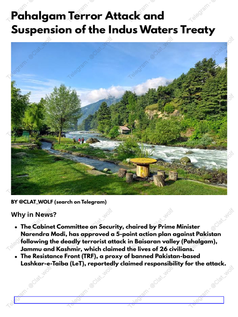 Pahalgam Terror Attack AndSuspension of The IWT Notes For CLAT AILET ...