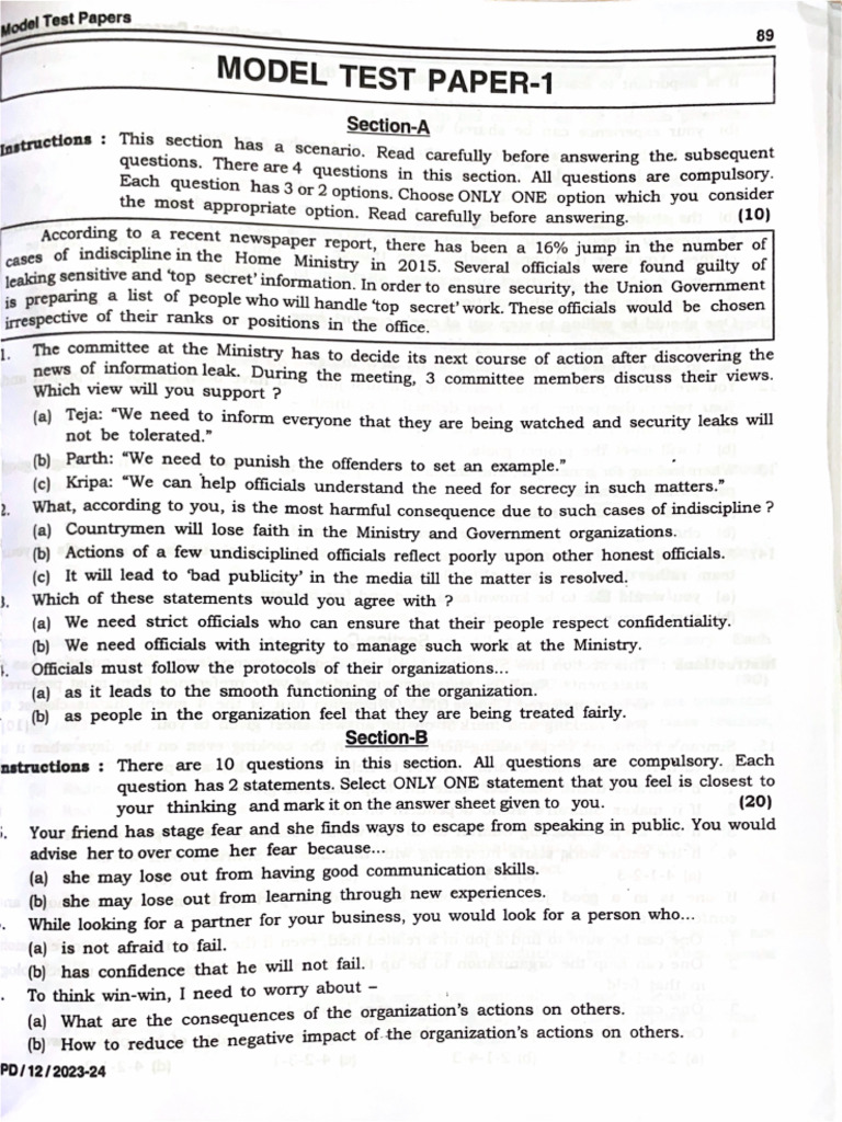 Model Papers CPD With Ans Key Part-1 | PDF