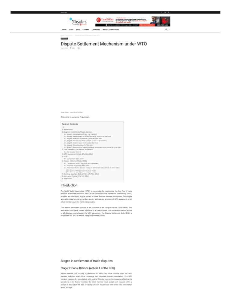 Blog Ipleaders in Dispute Settlement Mechanism Under Wto | PDF ...