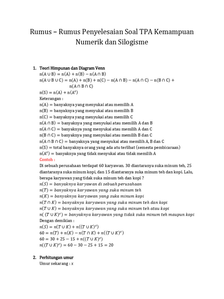 Rumus Penyelesaian Soal TPA Matematika | PDF