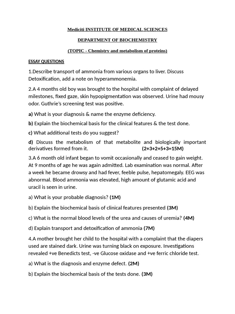 Proteins Important Questions | PDF | Biochemistry | Chemistry
