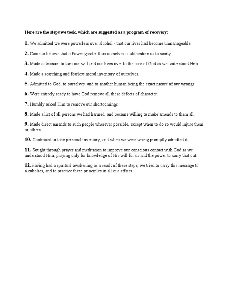 12 Steps AA | PDF | Self-Improvement
