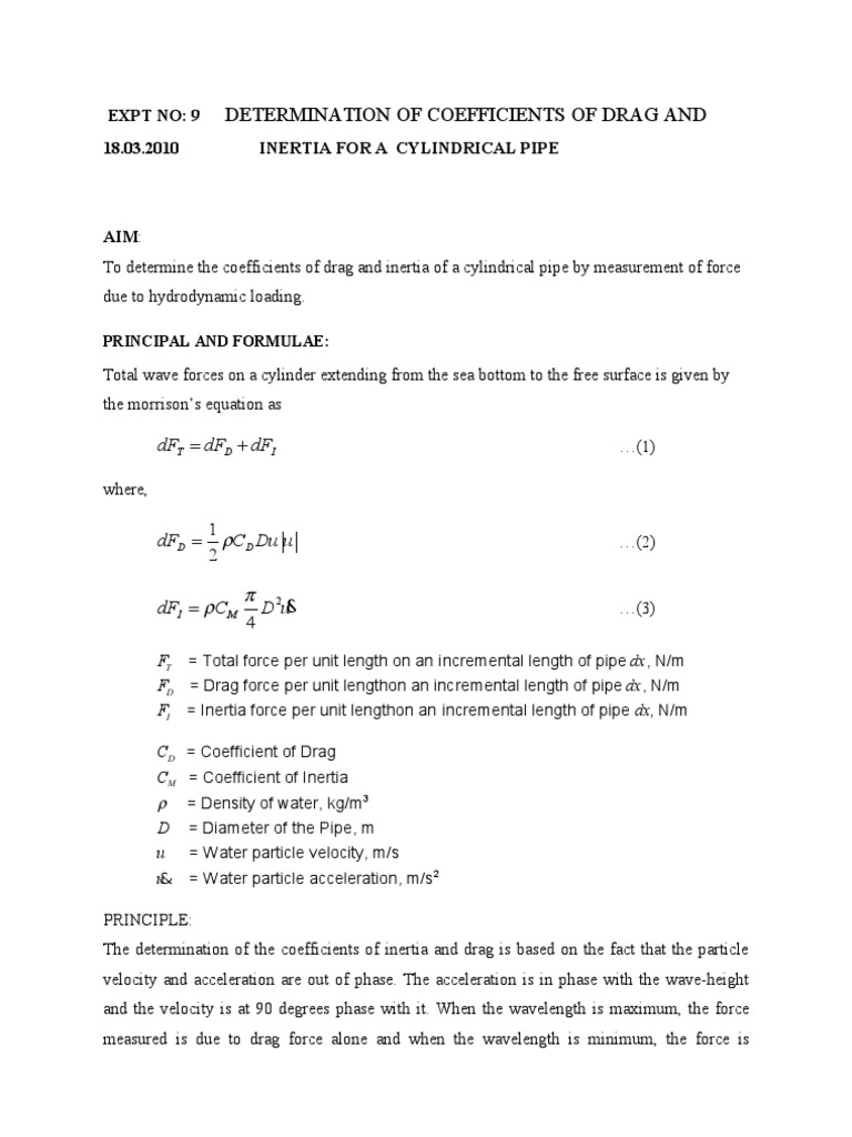 CD and CM of A Vertical Cylinder | PDF | Drag (Physics) | Waves