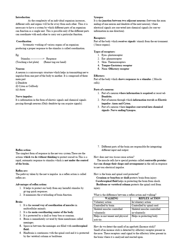 Control and Coordination-Notes - Final | PDF | Neuron | Stimulus ...