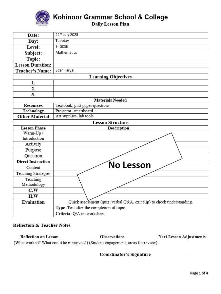 9-IGCSE Math 3rd Week July 2025-26 | PDF | Lesson Plan | Histogram