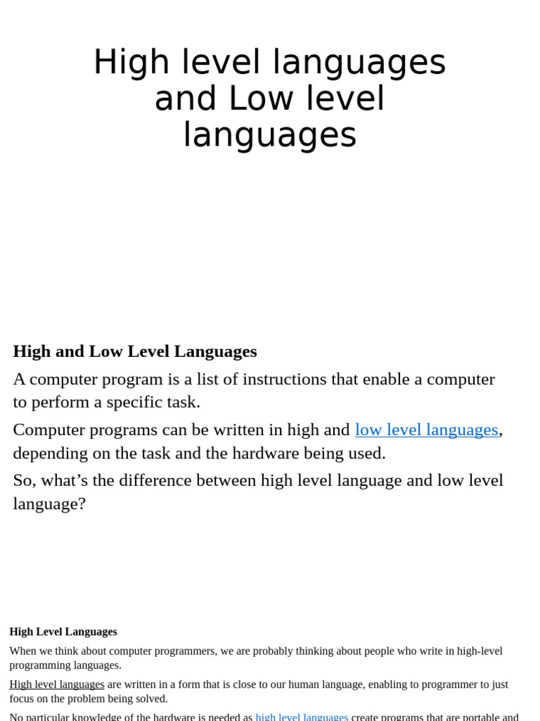 High vs Low Level Programming Languages | PDF