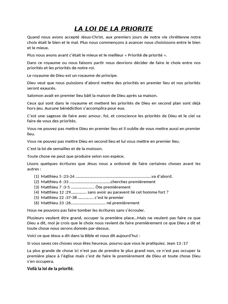 Priorité de Dieu dans nos choix | PDF