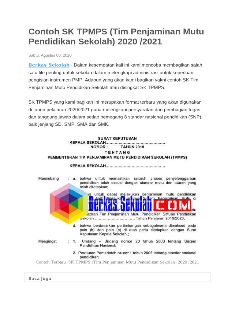 Contoh SK Tim Penjaminan Mutu 2020 | PDF