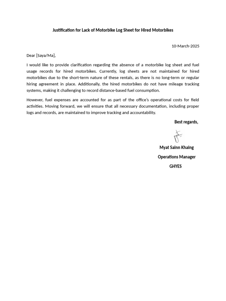Justification For Lack of Log Sheet | PDF