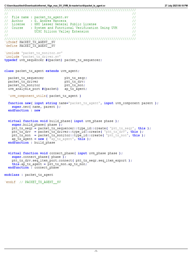 "Packet - TX - Monitor - SV" "Packet - TX - Driver - SV": 'Ifndef 'Define 'Include 'Include | PDF