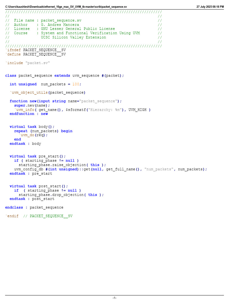 "Packet - SV": 'Ifndef 'Define 'Include | PDF