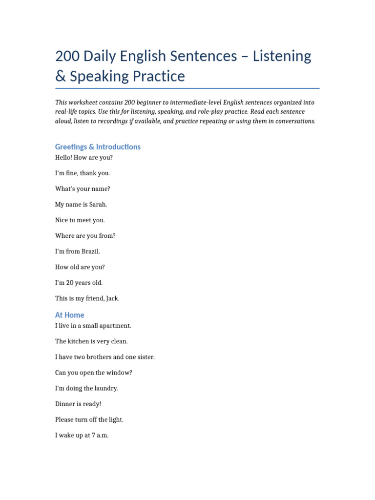 200 Essential English Sentences | PDF | English Language