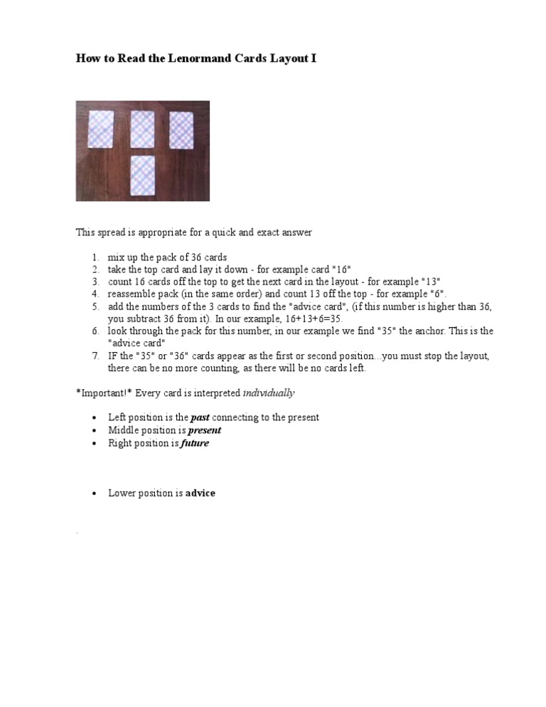 How To Read The Lenormand Cards Layout I | PDF