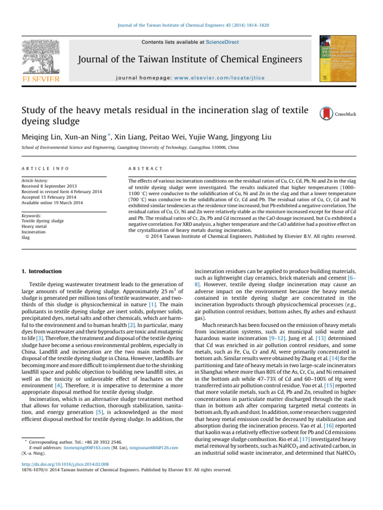 Heavy Metals Residual in The Incineration Slag of Textile | PDF | Lead ...
