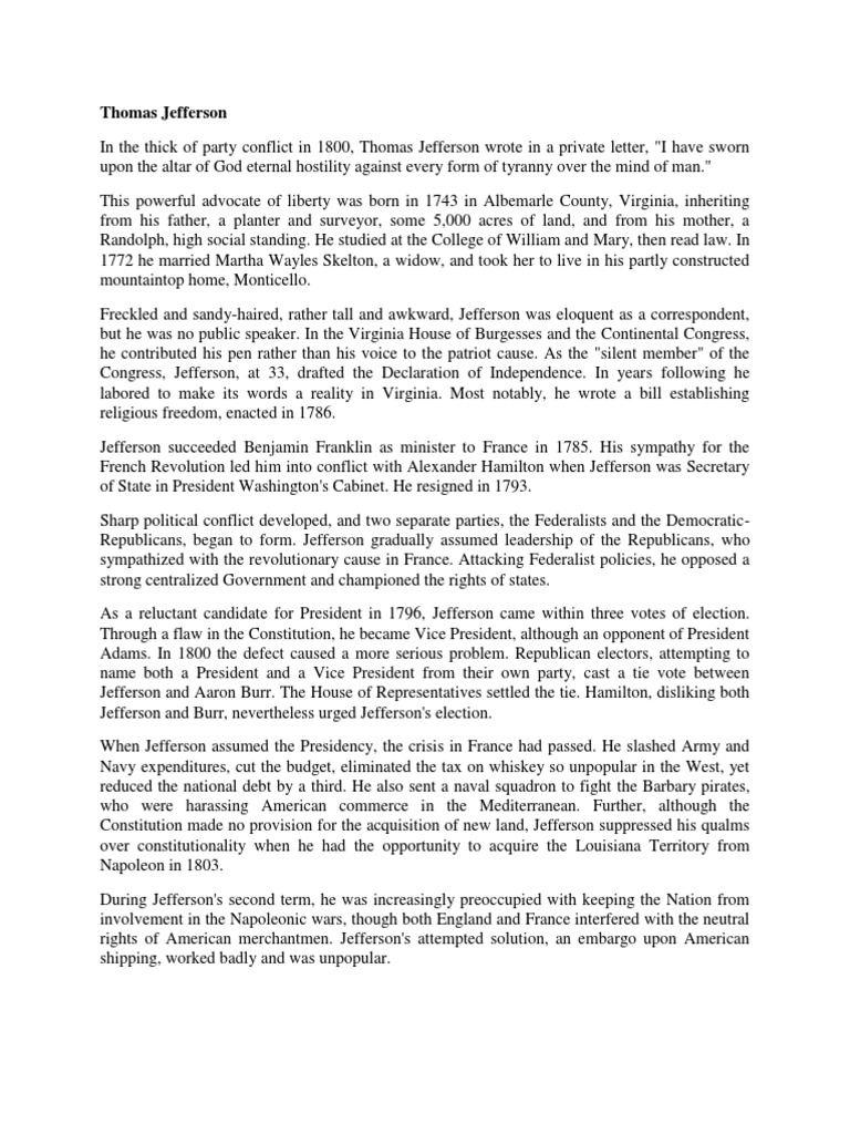 Thomas Jefferson: Advocate for Liberty | PDF | Thomas Jefferson ...