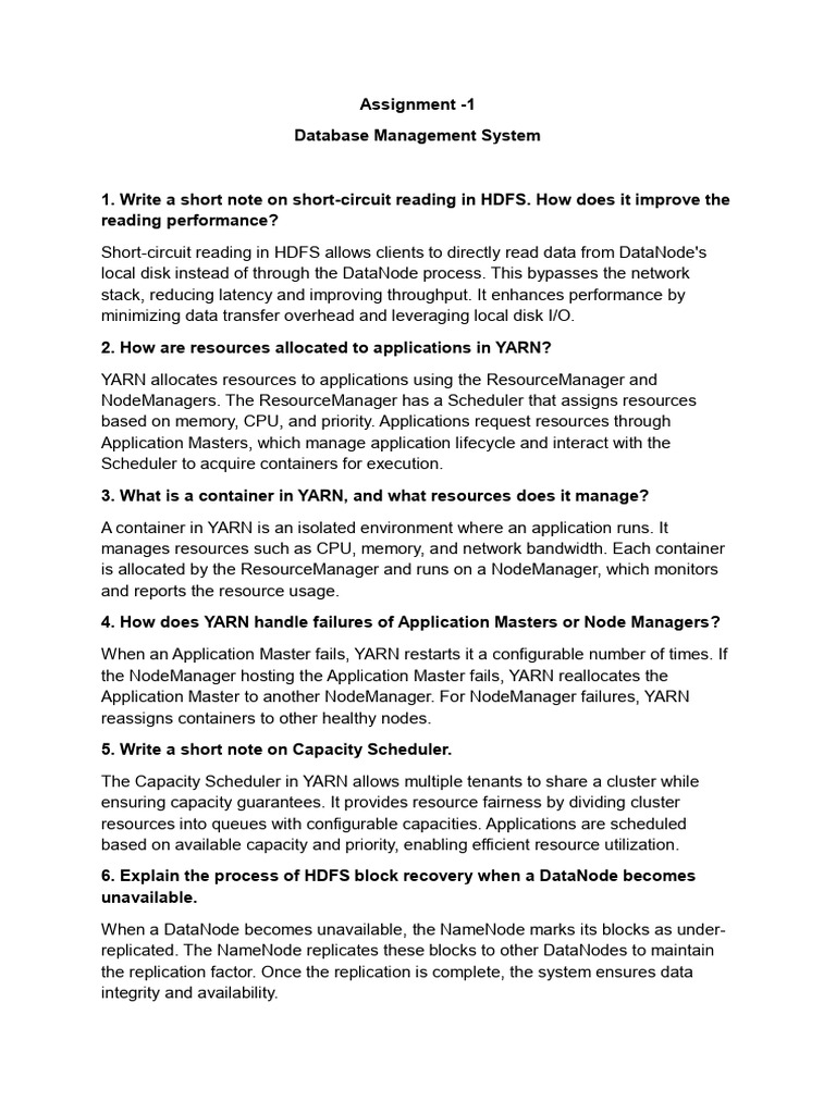 Yunus DBMS Module1 Assignment | PDF | Apache Hadoop | Scheduling (Computing)