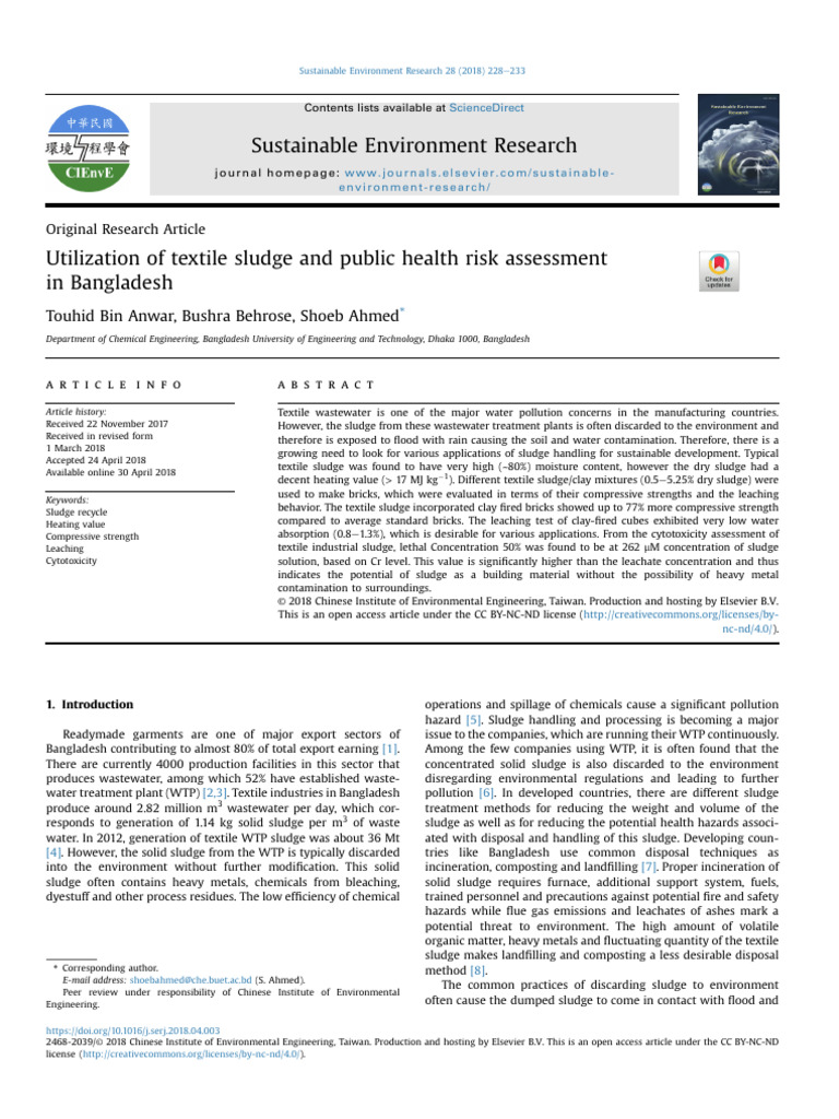 Utilization of Textile Sludge and Public Health Risk Assessment | PDF ...