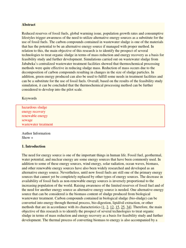 Energy Prospects of Hazardous Sludge From Wastewater Treatment ...