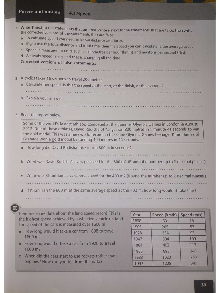 Speed, Velocity, Acceleration - Worksheet | PDF