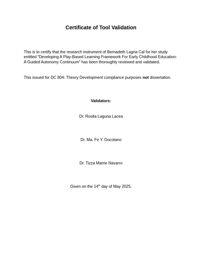 Certificate of Tool Validation | PDF