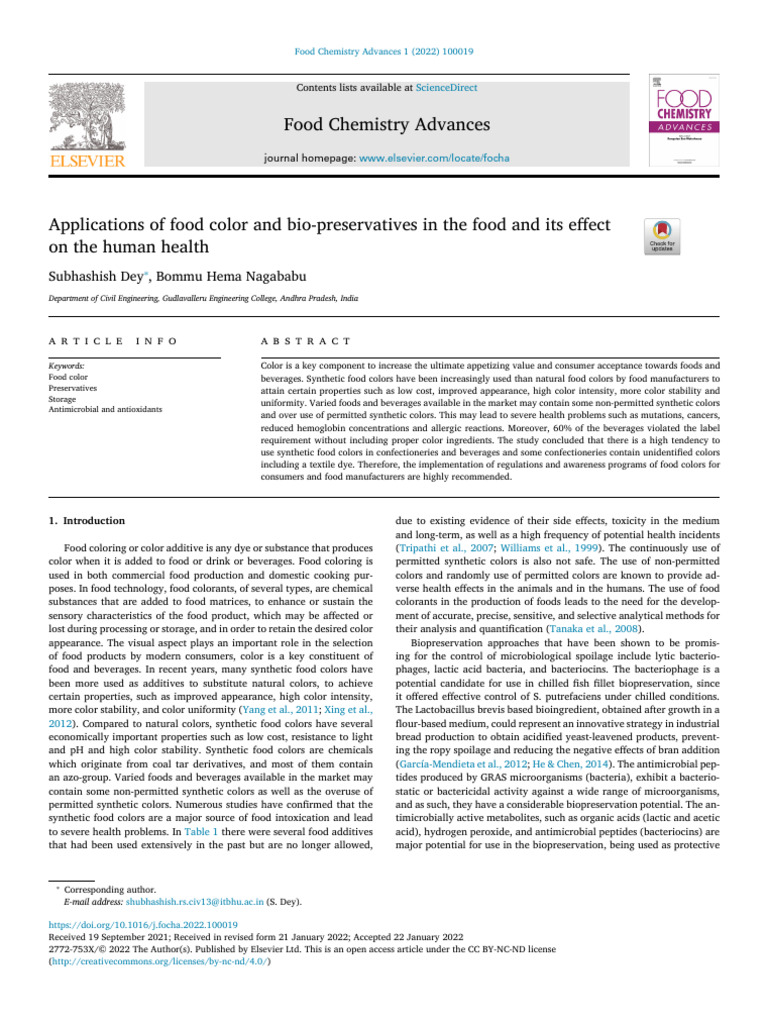 Bio-Preservatives and Food Color Safety | PDF | Food Preservation ...