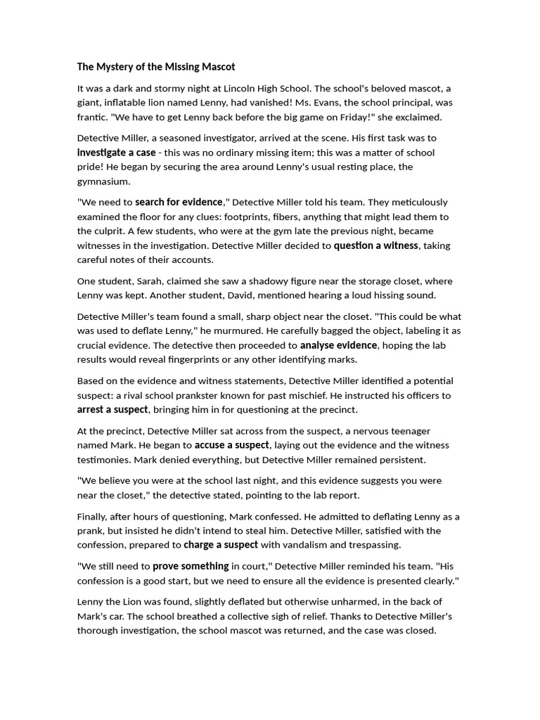 The Mystery of the Missing Mascot | PDF | Detective | Confession (Law)