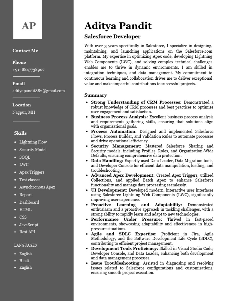 SFDC - Aditya Pandit - Resume | PDF | Software Development | Software ...