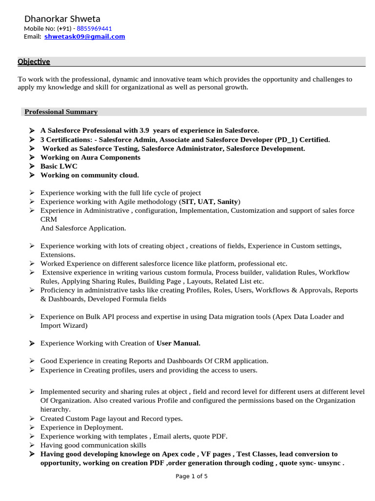 SALESFORCE Shweta D.CV | PDF | Customer Relationship Management | Html