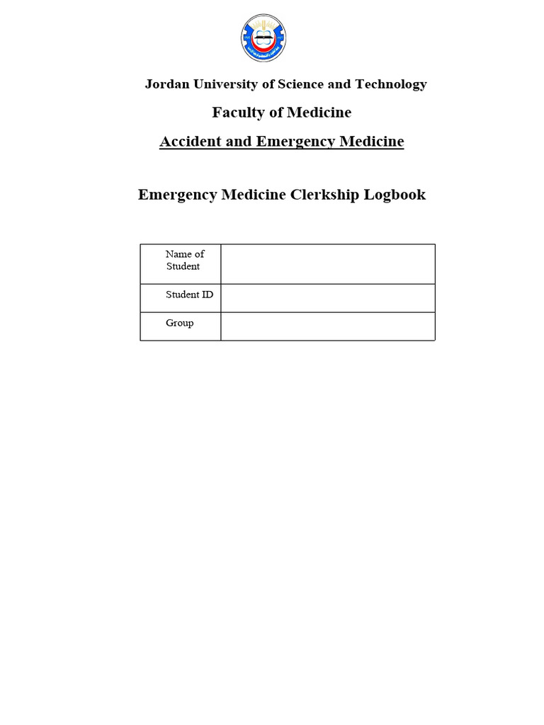 Emergency Medicine Clerkship Logbook | PDF | Major Trauma | Intravenous ...