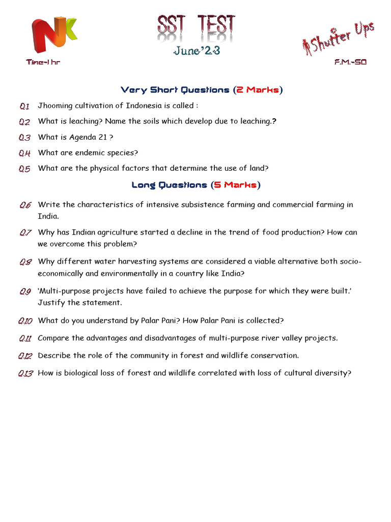 SST Question Paper June 23 | PDF